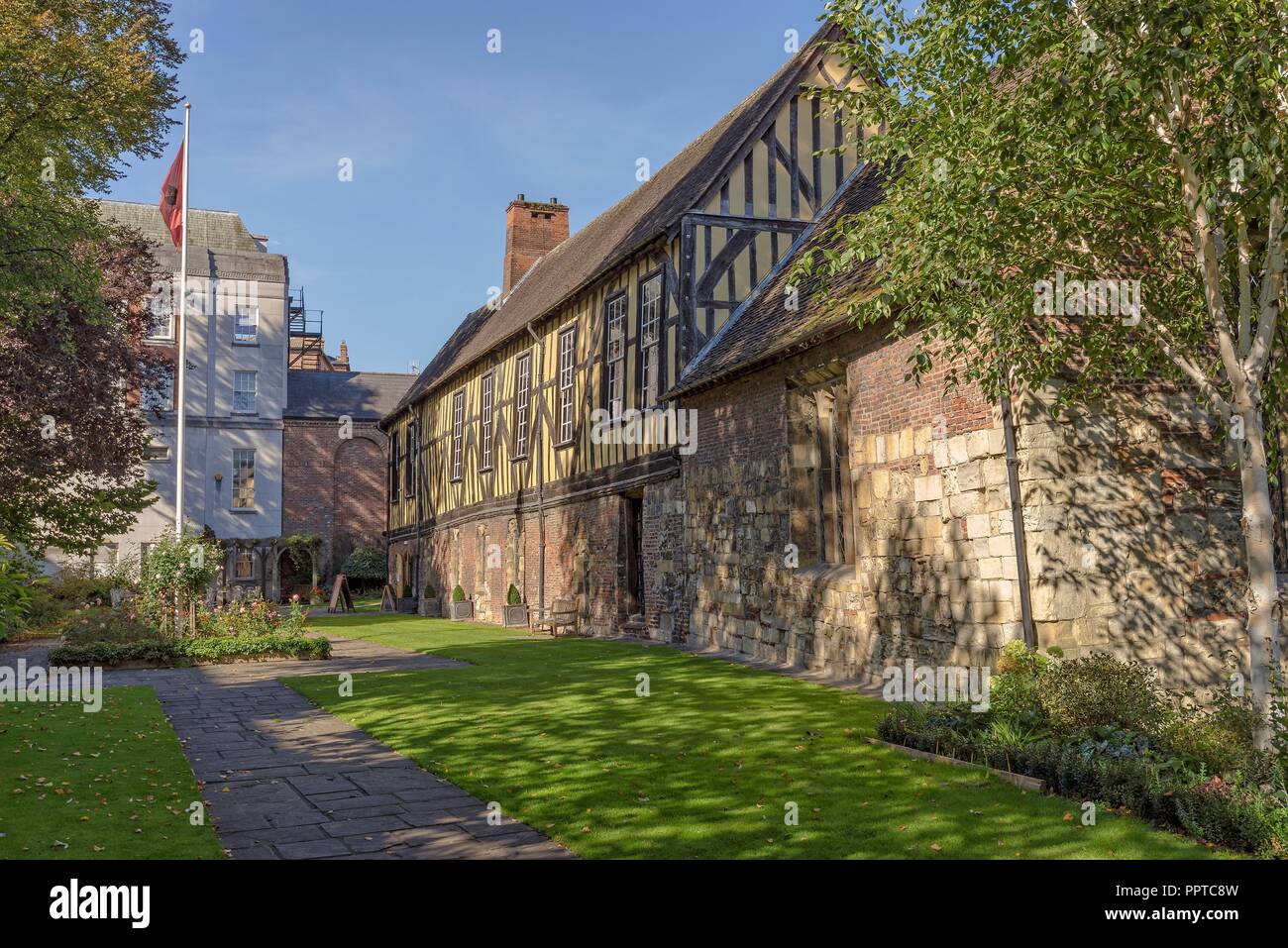 The historic Merchant Adventurers’ Hall in York. Stone and brick ...