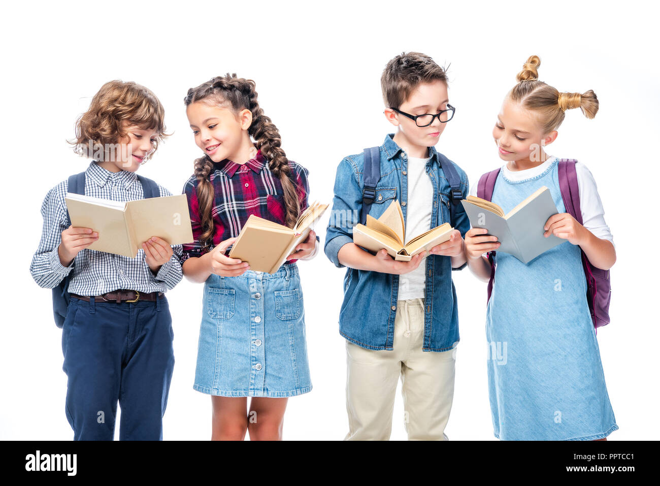 friends standing and reading books isolated on white Stock Photo - Alamy