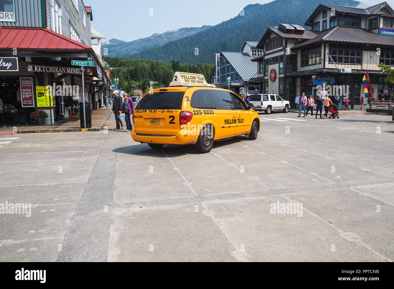 Alaska yellow taxi, Ketchikan, Alaska, USA Stock Photo - Alamy
