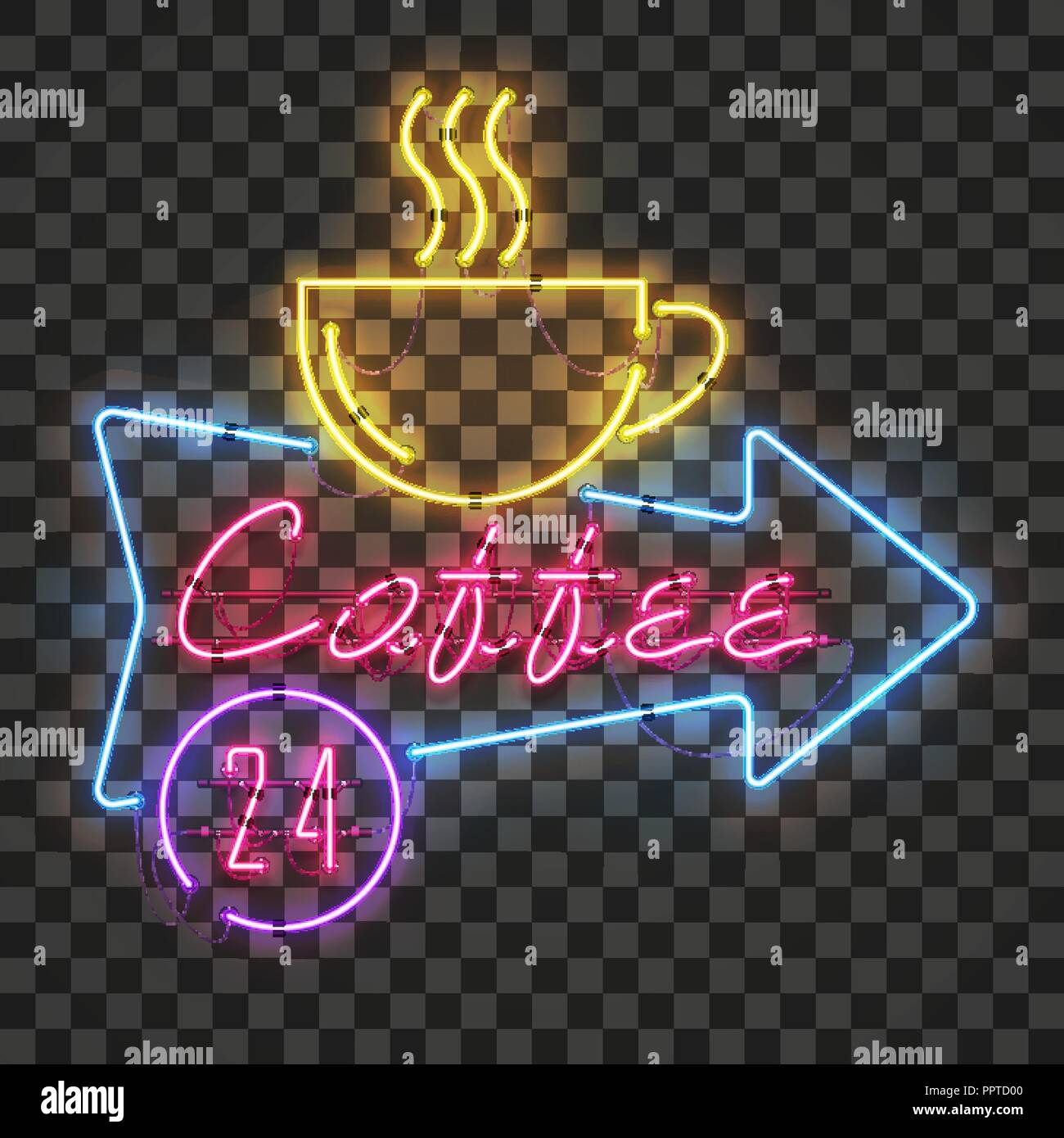 Shining and glowing neon coffee sign in arrow frame Stock Vector Image ...