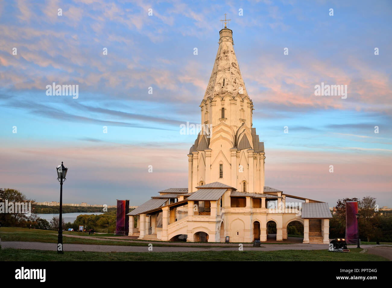 Amazing Sunset Sky Over Ascension Church Before Light Show Stock Photo ...