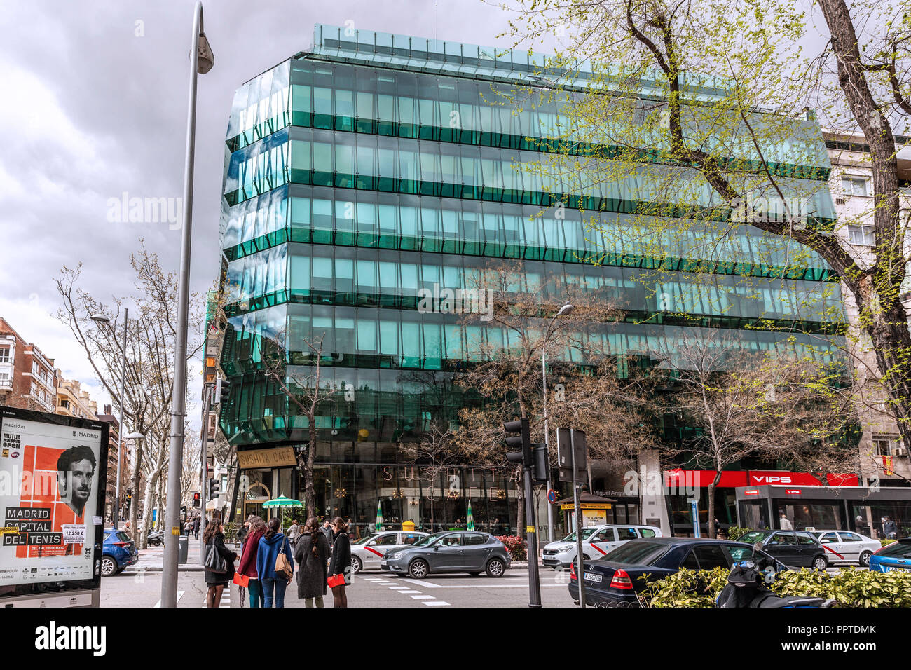 Glass building on calle Miguel Angel, Madrid, Spain Stock Photo - Alamy