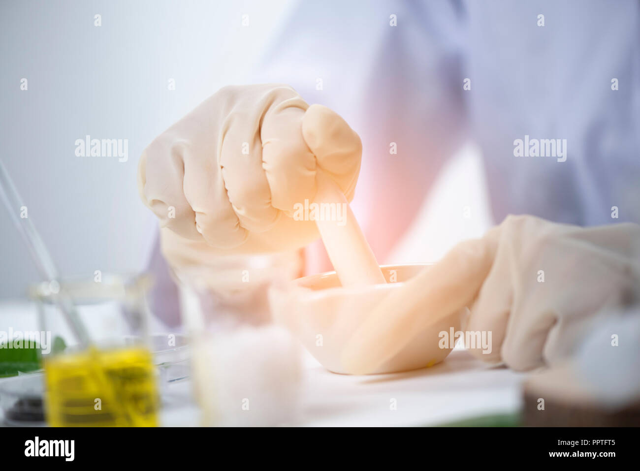 the scientist,dermatologist testing the organic natural cosmetic ...
