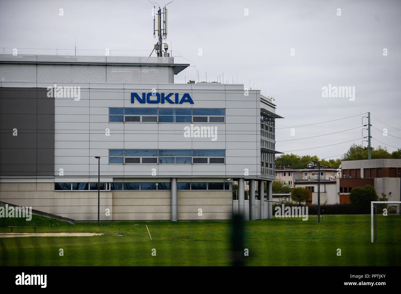 Krakow, Poland. 27th Sep, 2018. Nokia sign is seen at Czerwone Maki ...