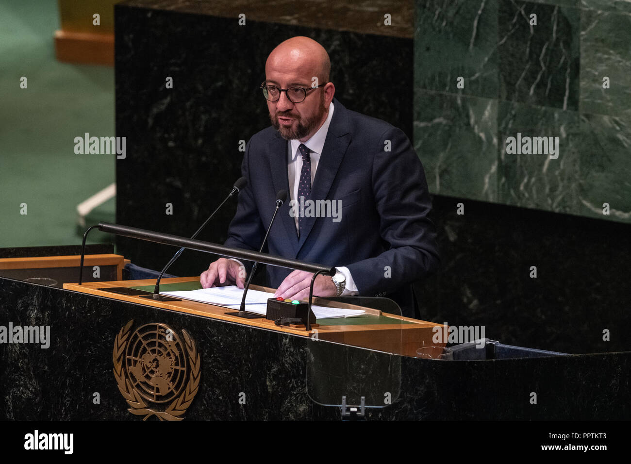 New York, USA, 27 September 2018. Belgium Prime Minister Charles Michel ...