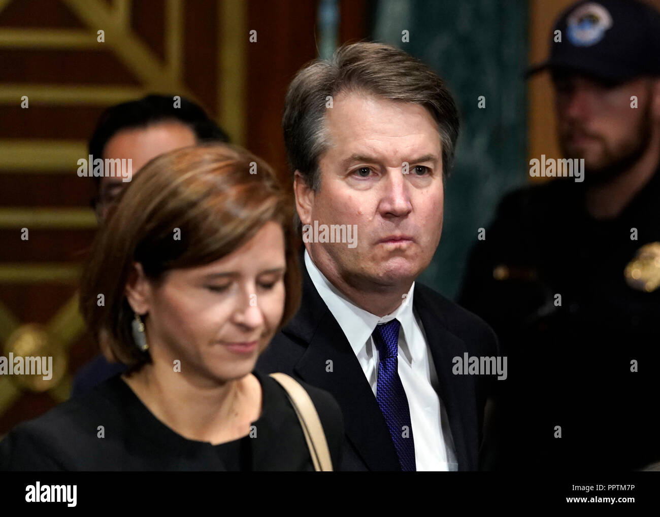 Judge Brett Kavanaugh arrives to testify with his wife Ashley Estes ...