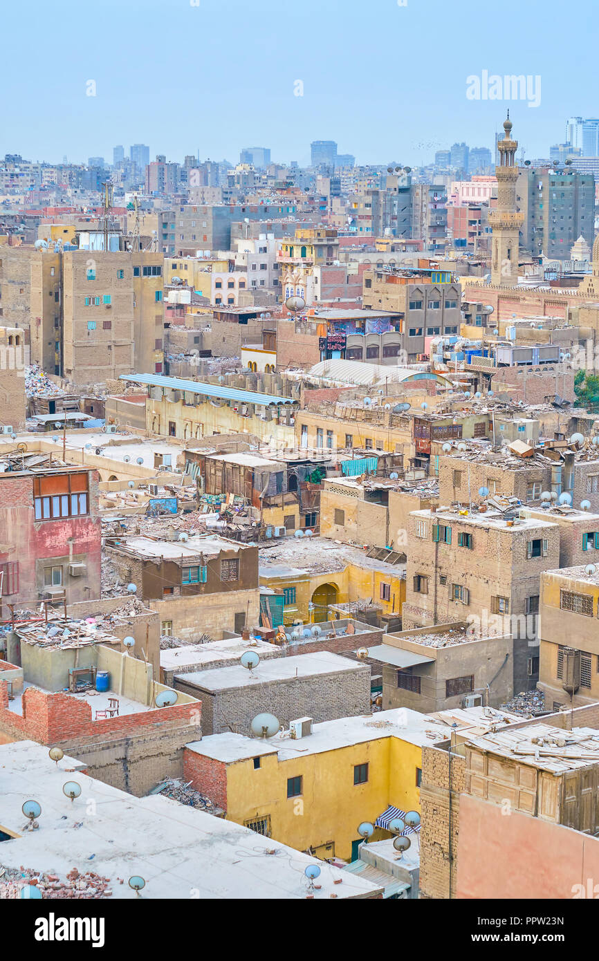 The aerial view on ramshackle housing of old islamic neighborhood of ...