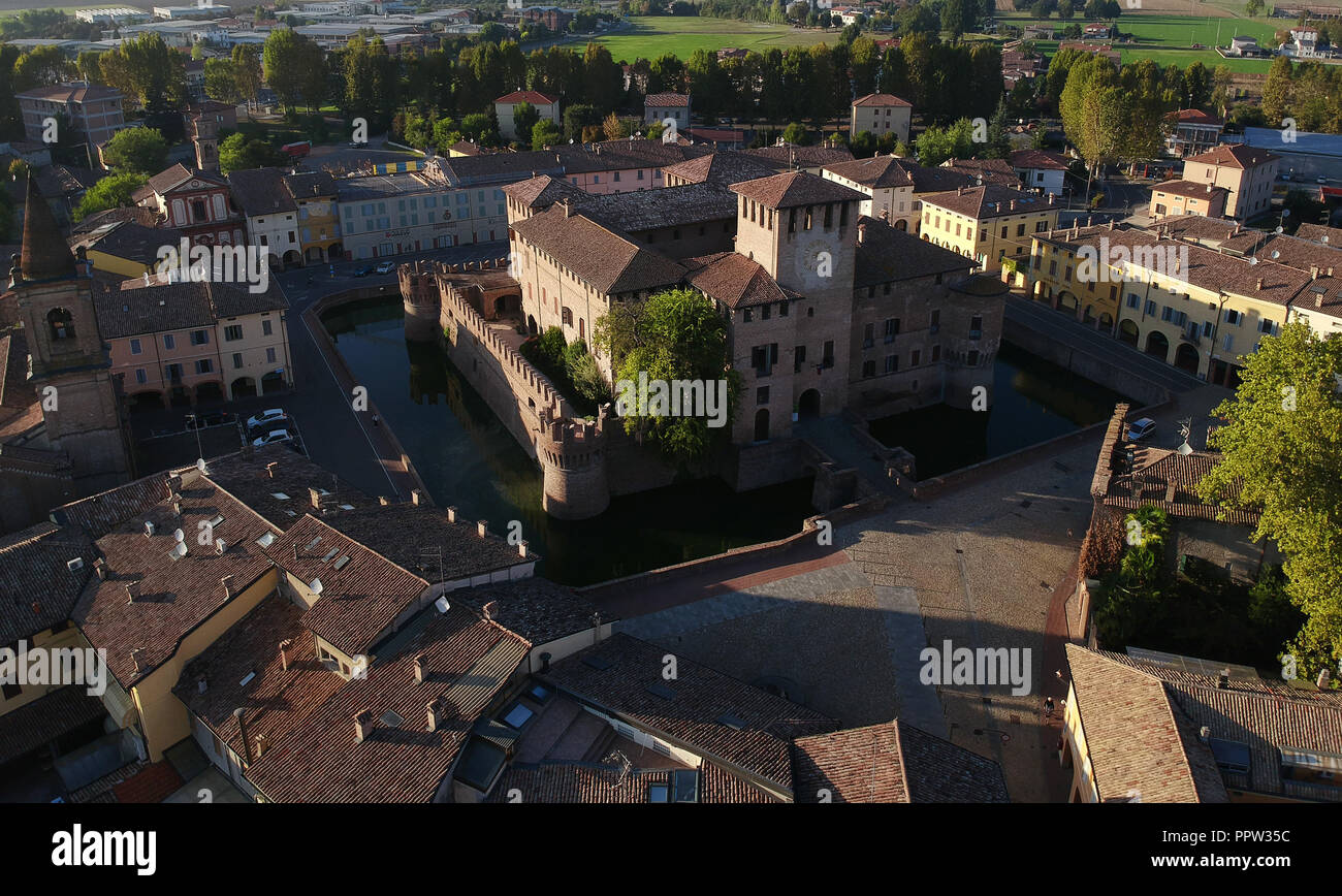 View of the town of Fontanellato with the Rocca Sanvitale, fortress ...