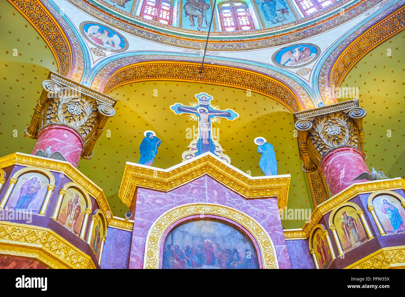 CAIRO, EGYPT - DECEMBER 23, 2017: The modern greek style decorations of ...