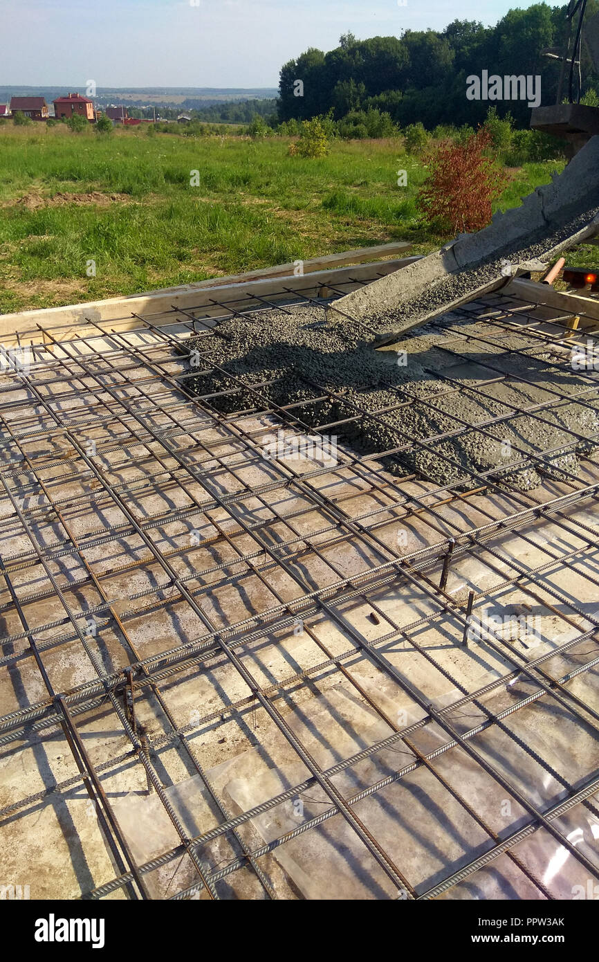 Concreting the reinforcement belt of the building on the territory of ...