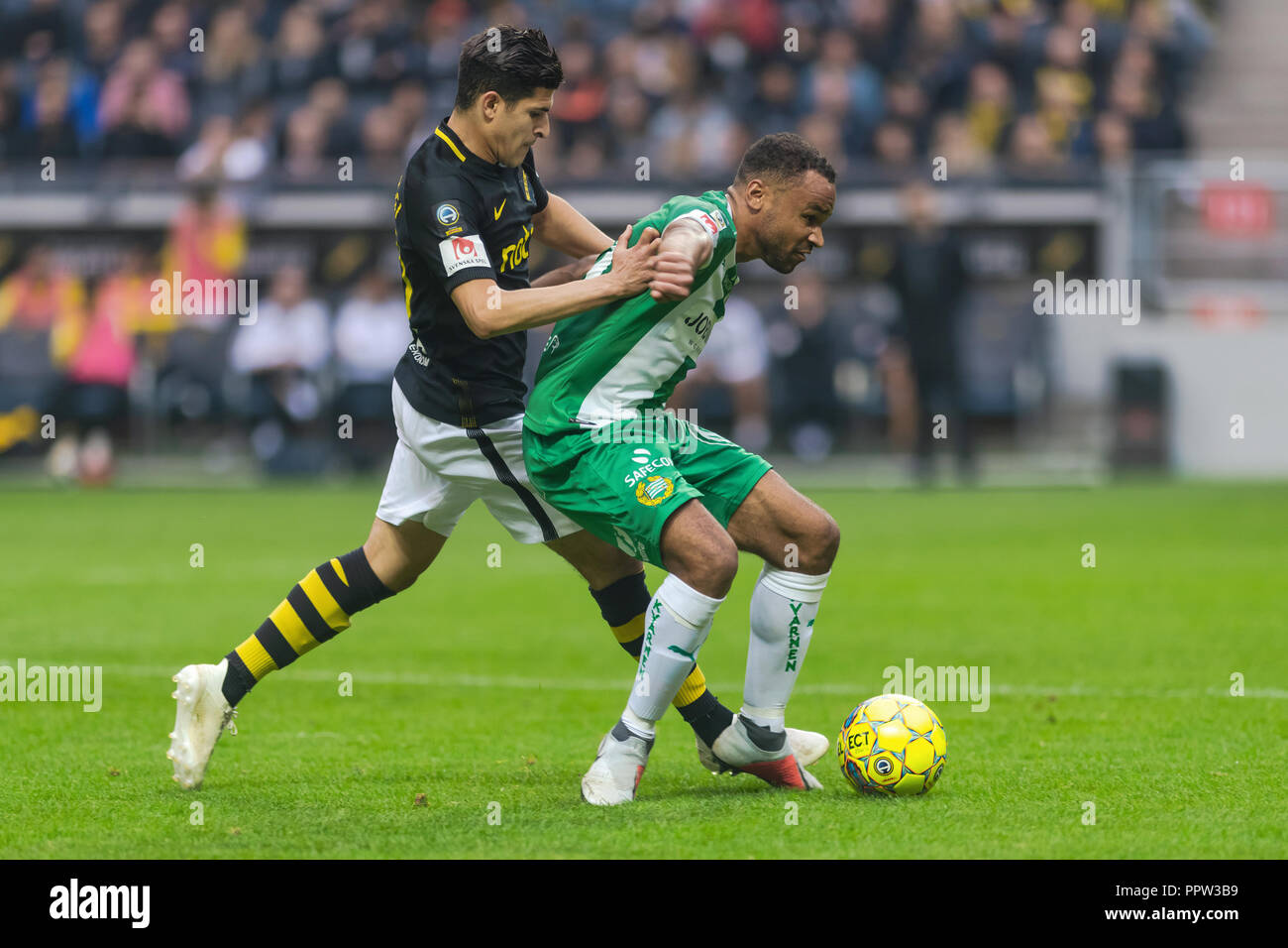 SOLNA, SWEDEN, SEPT 23, 2018: Derby between AIK and Hammarby in the ...