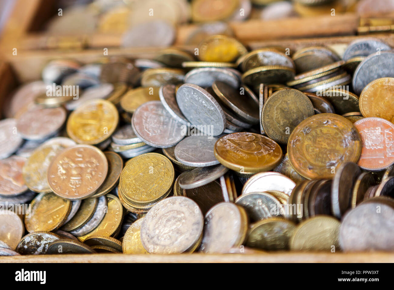 Coins from different countries Stock Photo - Alamy