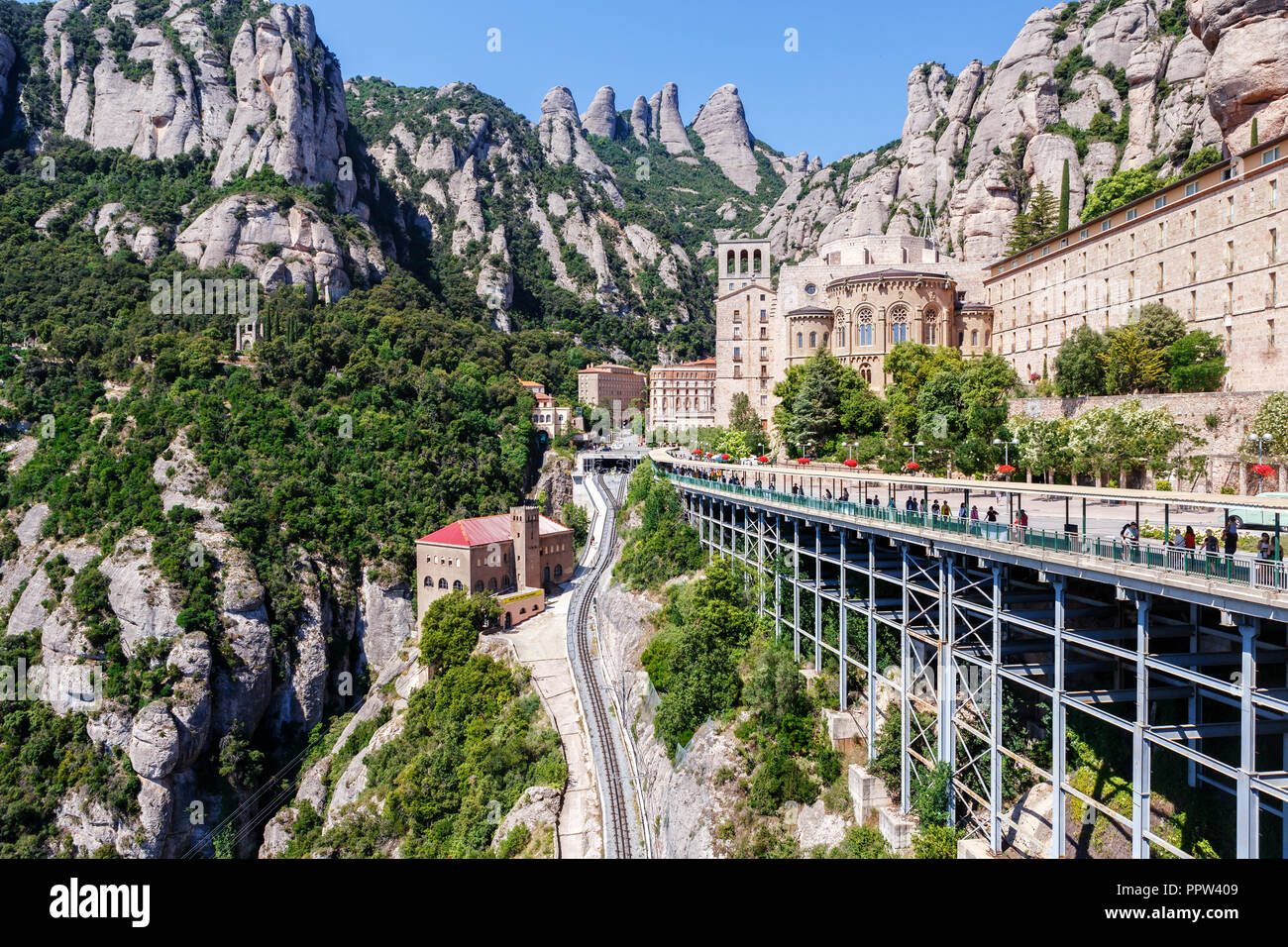 MONISTROL DE MONTSERRAT, SPAIN - JUNE 4 2014: Abbey of Santa Maria de ...