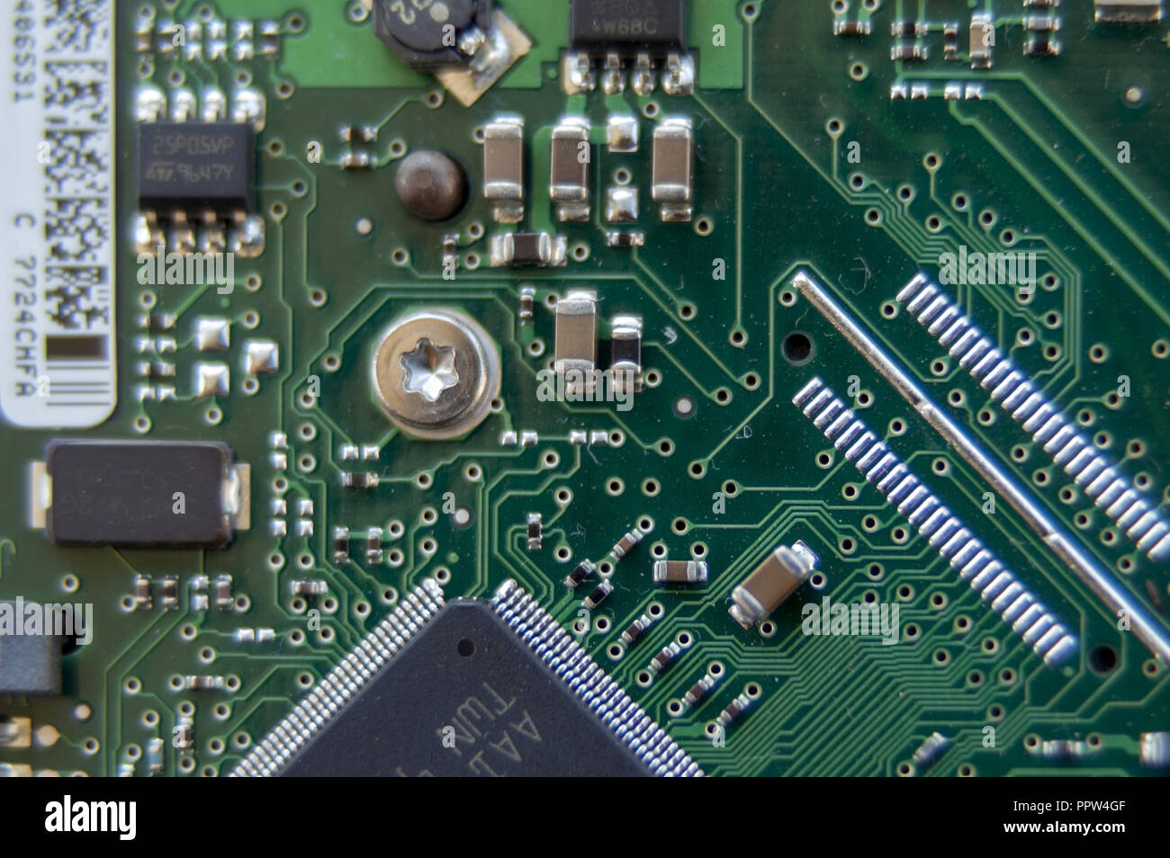 The interior of the hard disk. Electronic system. Printed circuit board ...