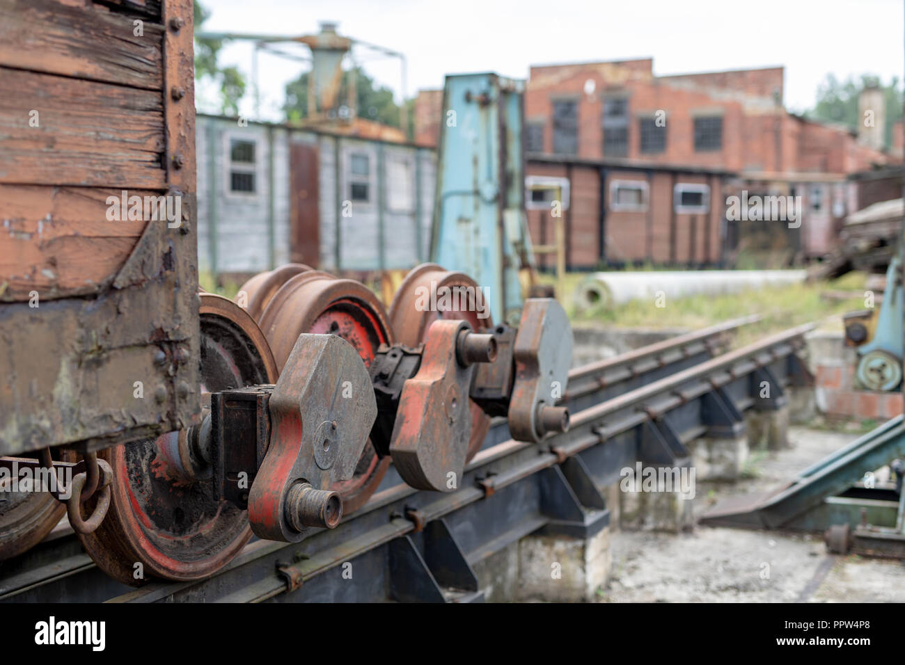 Old workshop of wagons and narrow-gauge railway locomotives. Place of ...