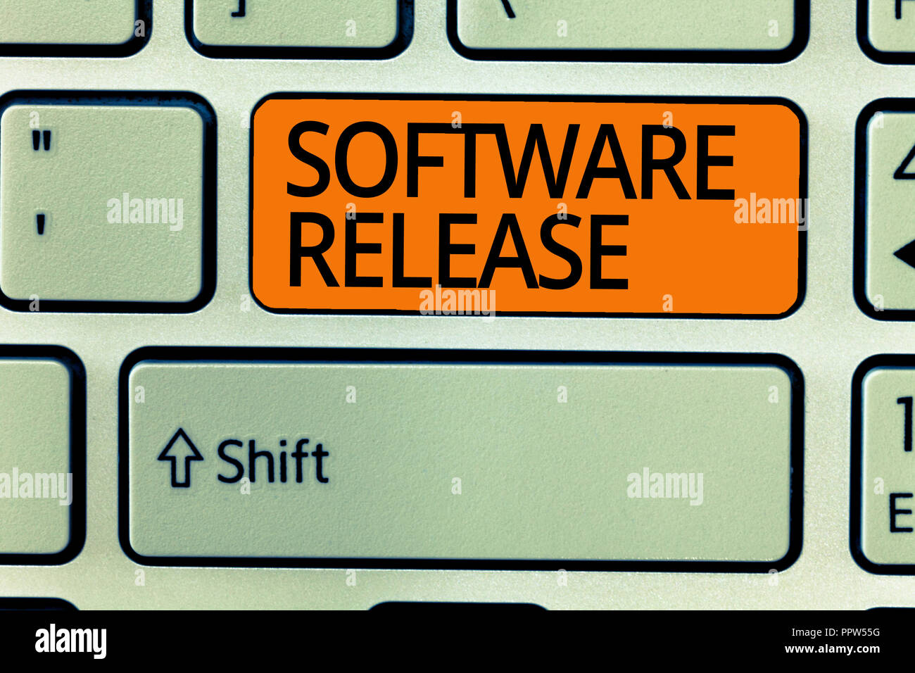 Writing note showing Software Release. Business photo showcasing sum of ...