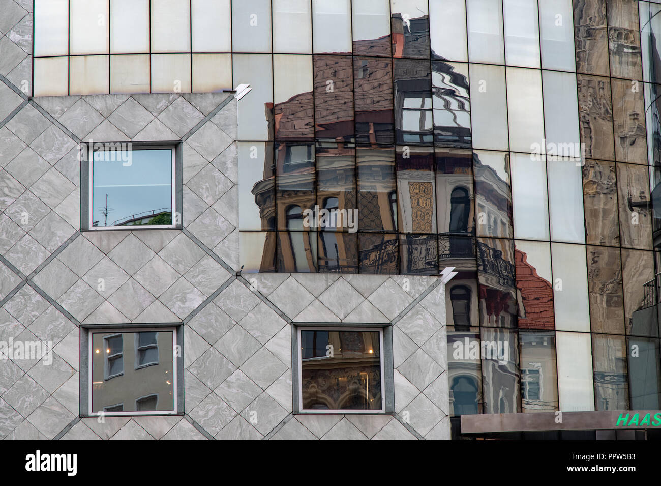 Abstract reflections in mirrored-buildings of Vienna, Austria Stock ...