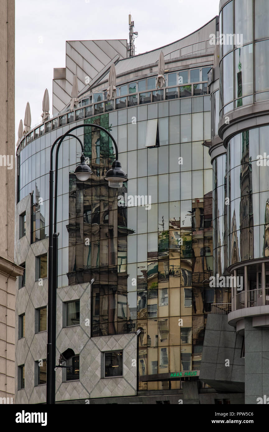 Abstract reflections in mirrored-buildings of Vienna, Austria Stock ...