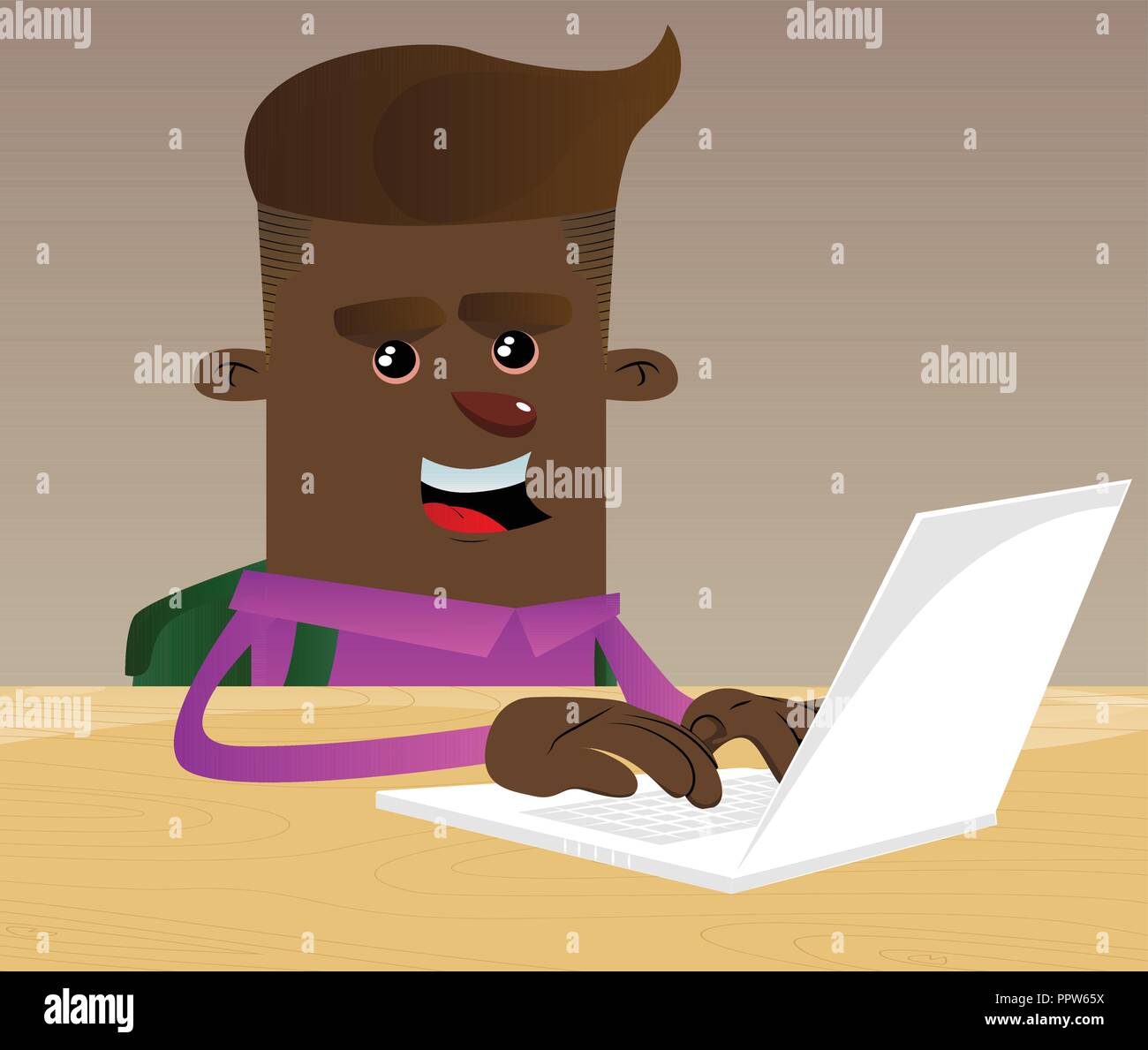 Schoolboy working with laptop. Vector cartoon character illustration ...
