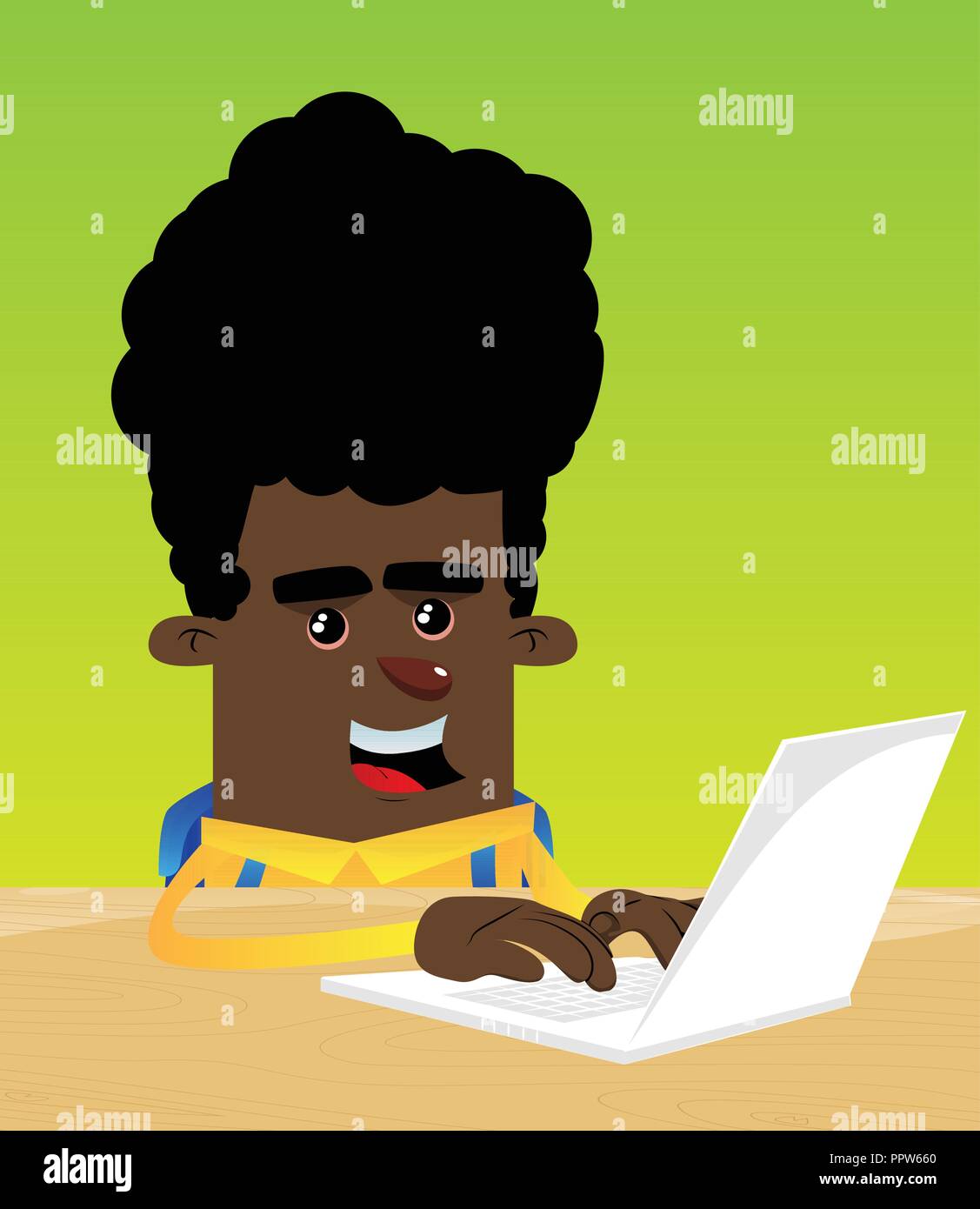 Schoolboy working with laptop. Vector cartoon character illustration ...