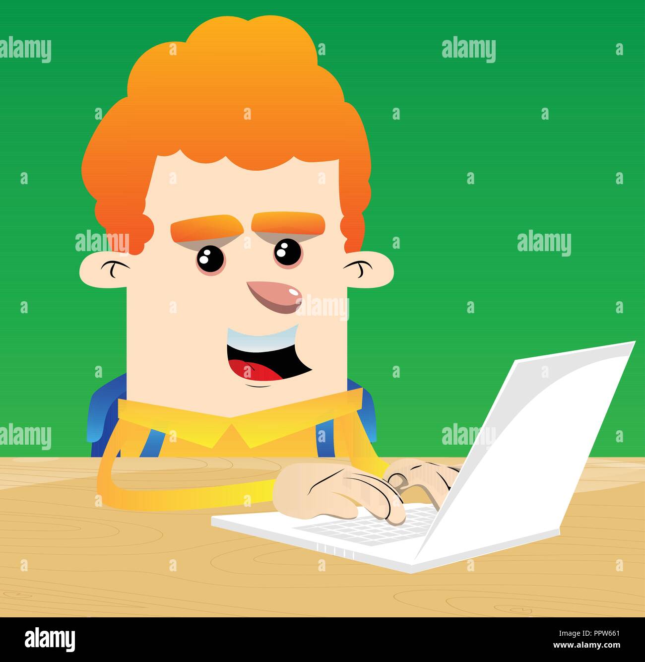 Schoolboy working with laptop. Vector cartoon character illustration ...