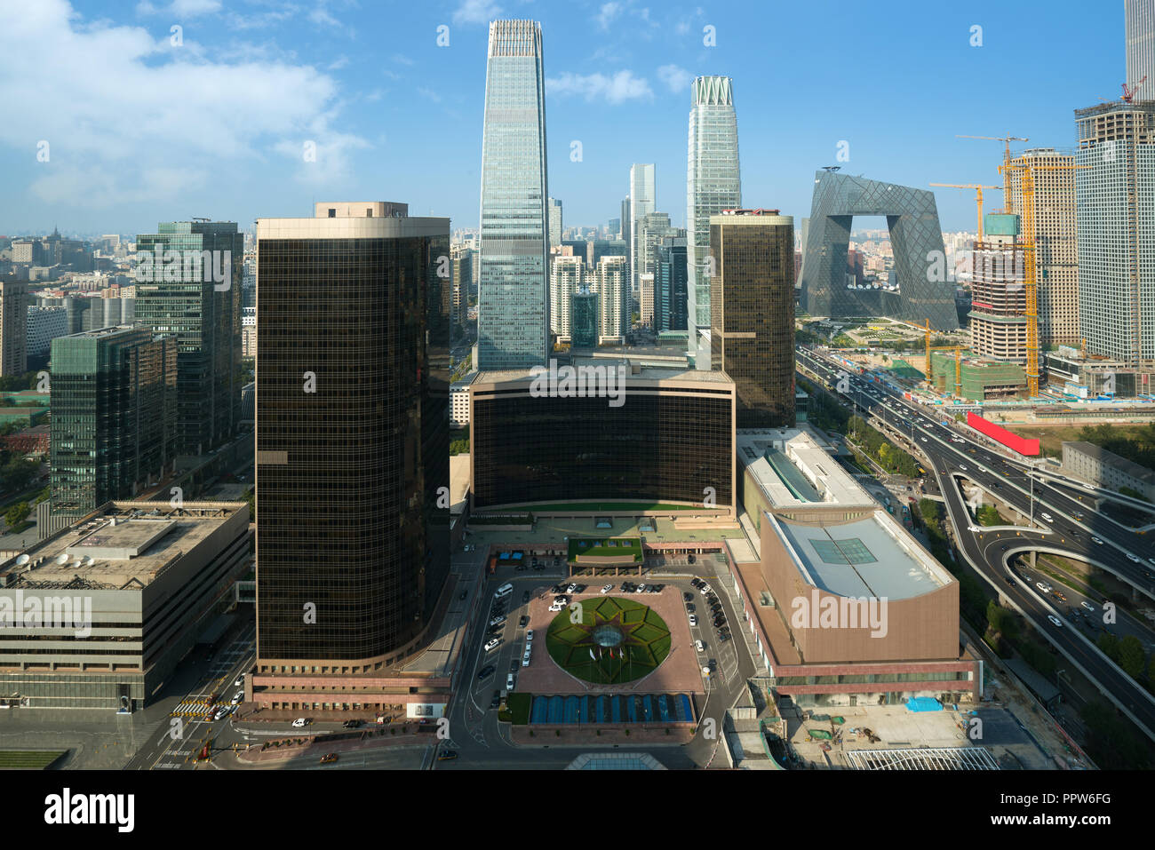 High angle view of Beijing Central Business District skyscrapers ...