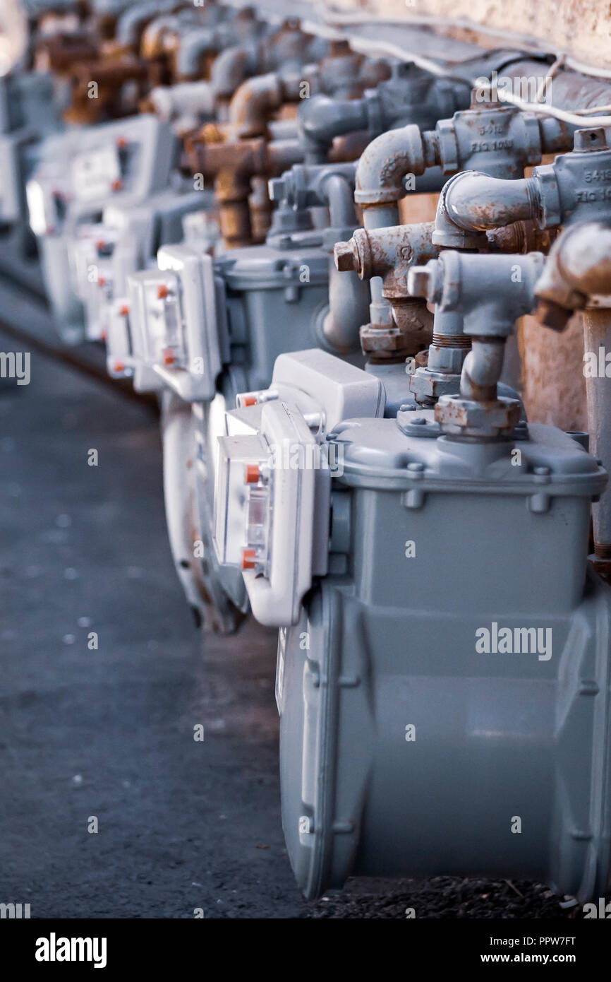 Gas meters with pipes and tubes Stock Photo - Alamy