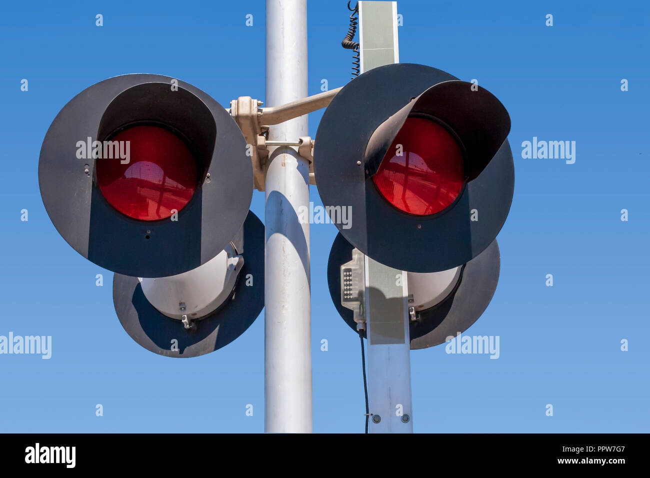 Rail road crossing signal lights Stock Photo - Alamy