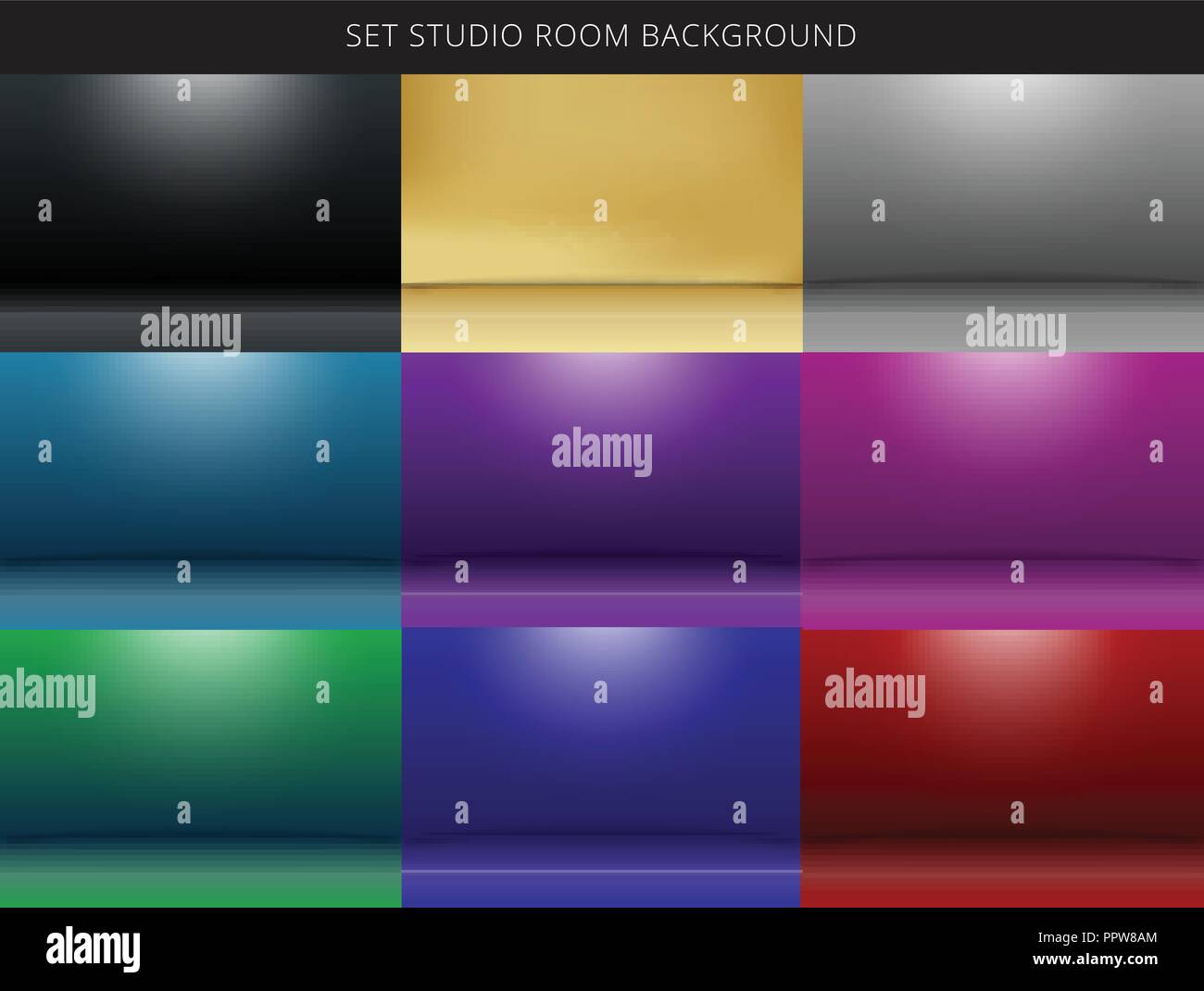 Set of 9 abstract studio room background with lighting on stage. Vector ...