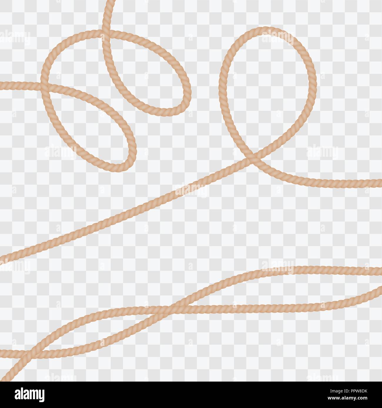 Set of realistic ropes or strings, straight and twisted. Natural ...