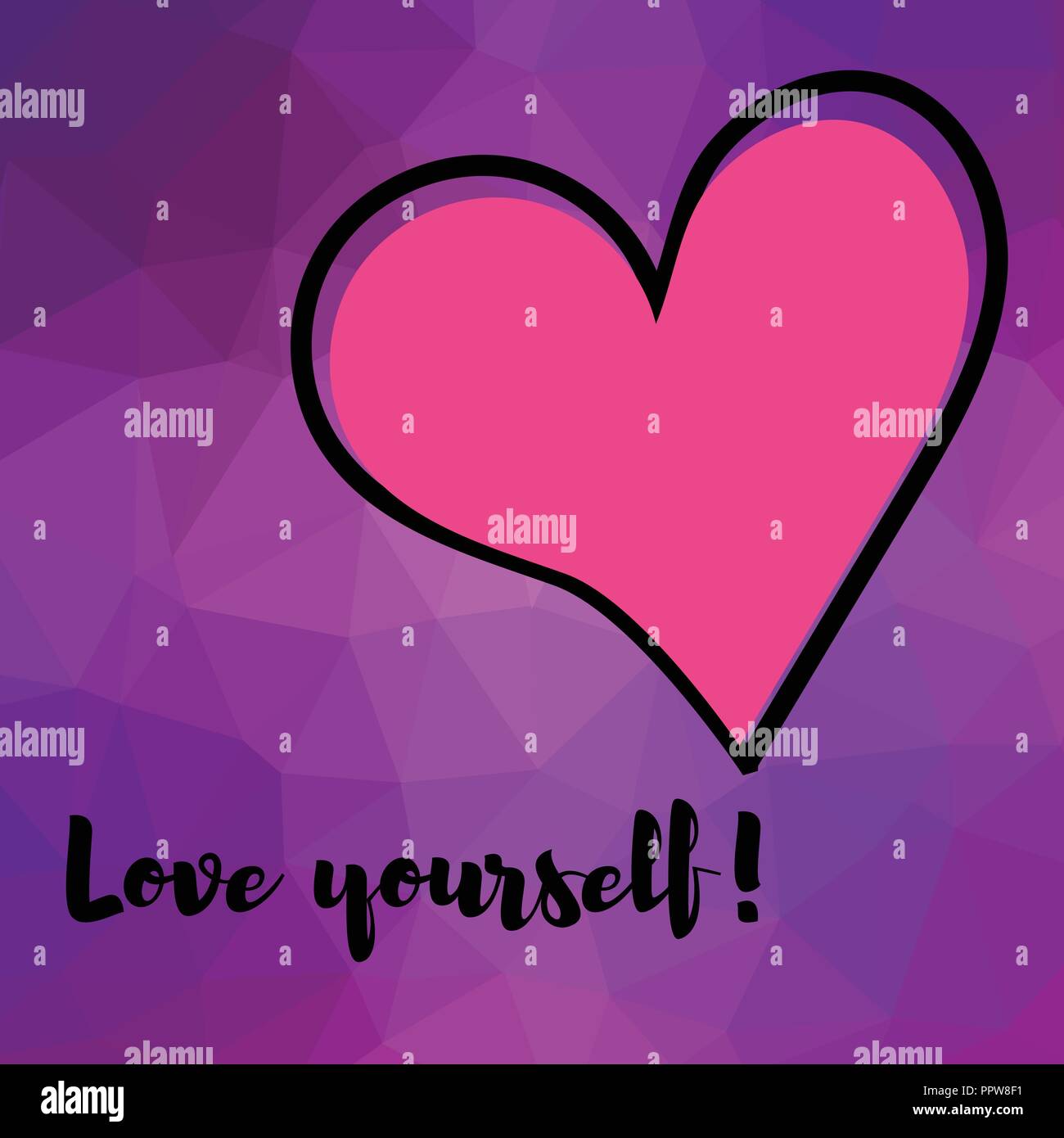 Vector illustration. Motivating inscription. Love yourself and heart on ...
