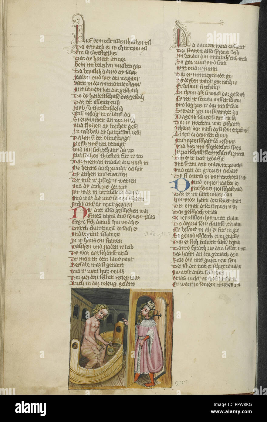 David and Bathsheba; Regensburg, Bavaria, Germany; about 1400 - 1410 ...