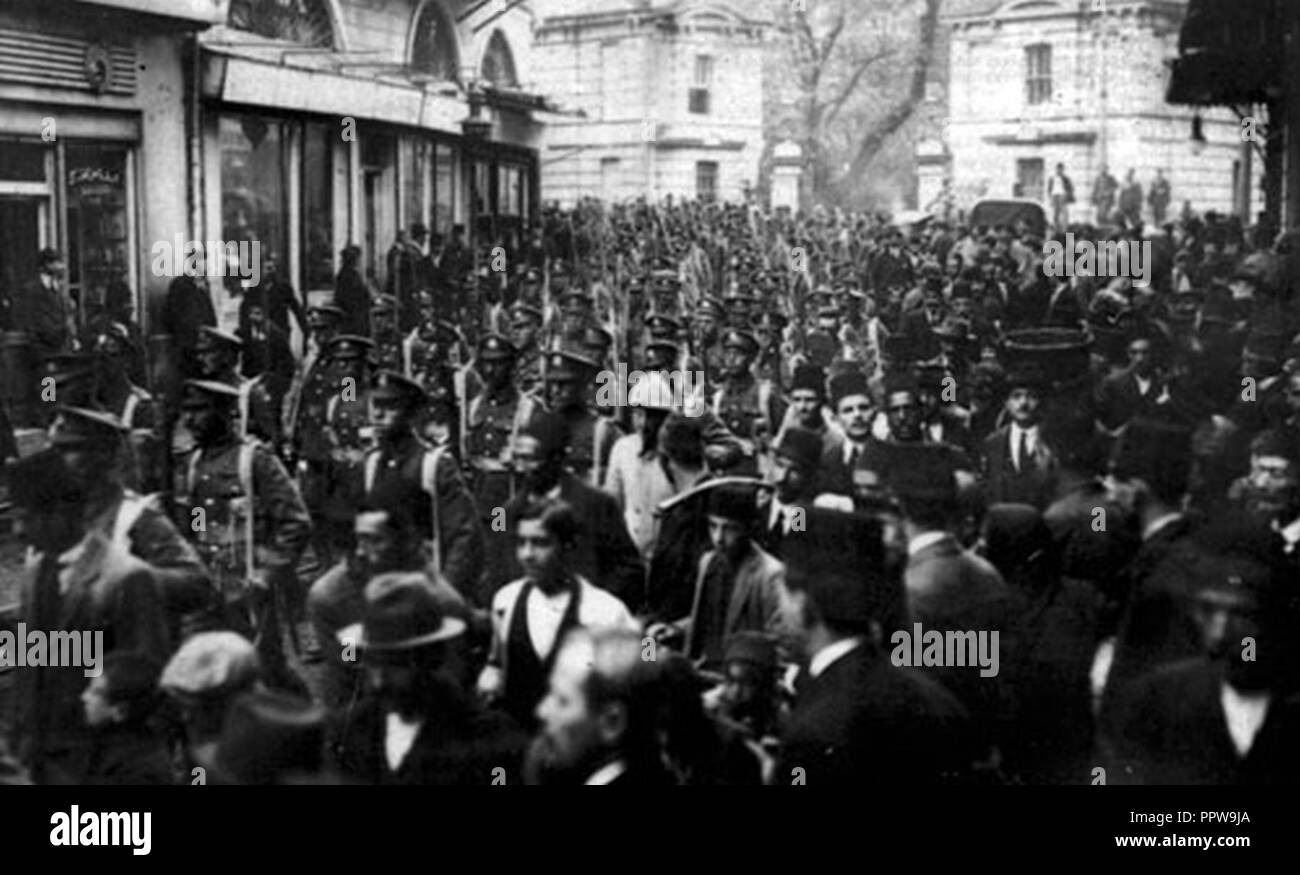 British occupation troops marching in front of the British Embassy ...