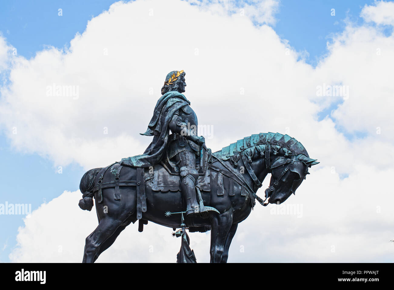 Statue of Matthias Rex in the city center of Cluj-Napoca, Romania Stock ...