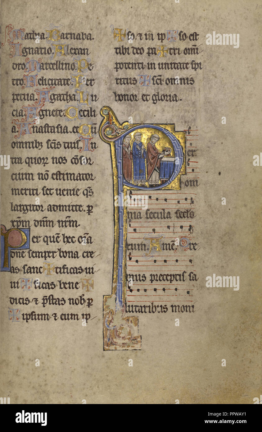 Initial P: A Priest and Two Deacons before an Altar; Lyon, France ...