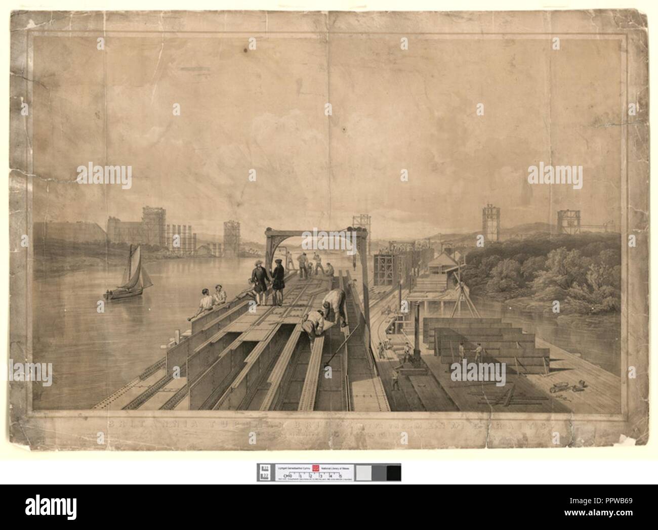 Britannia tubular bridge over the Menai Straits taken during its ...