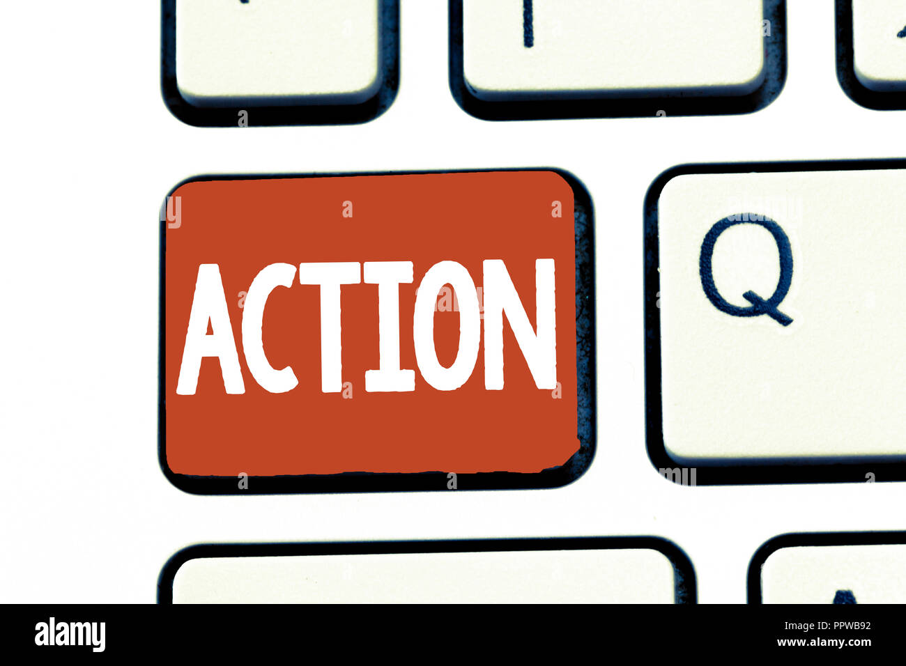 Writing note showing Action. Business photo showcasing fact or process ...