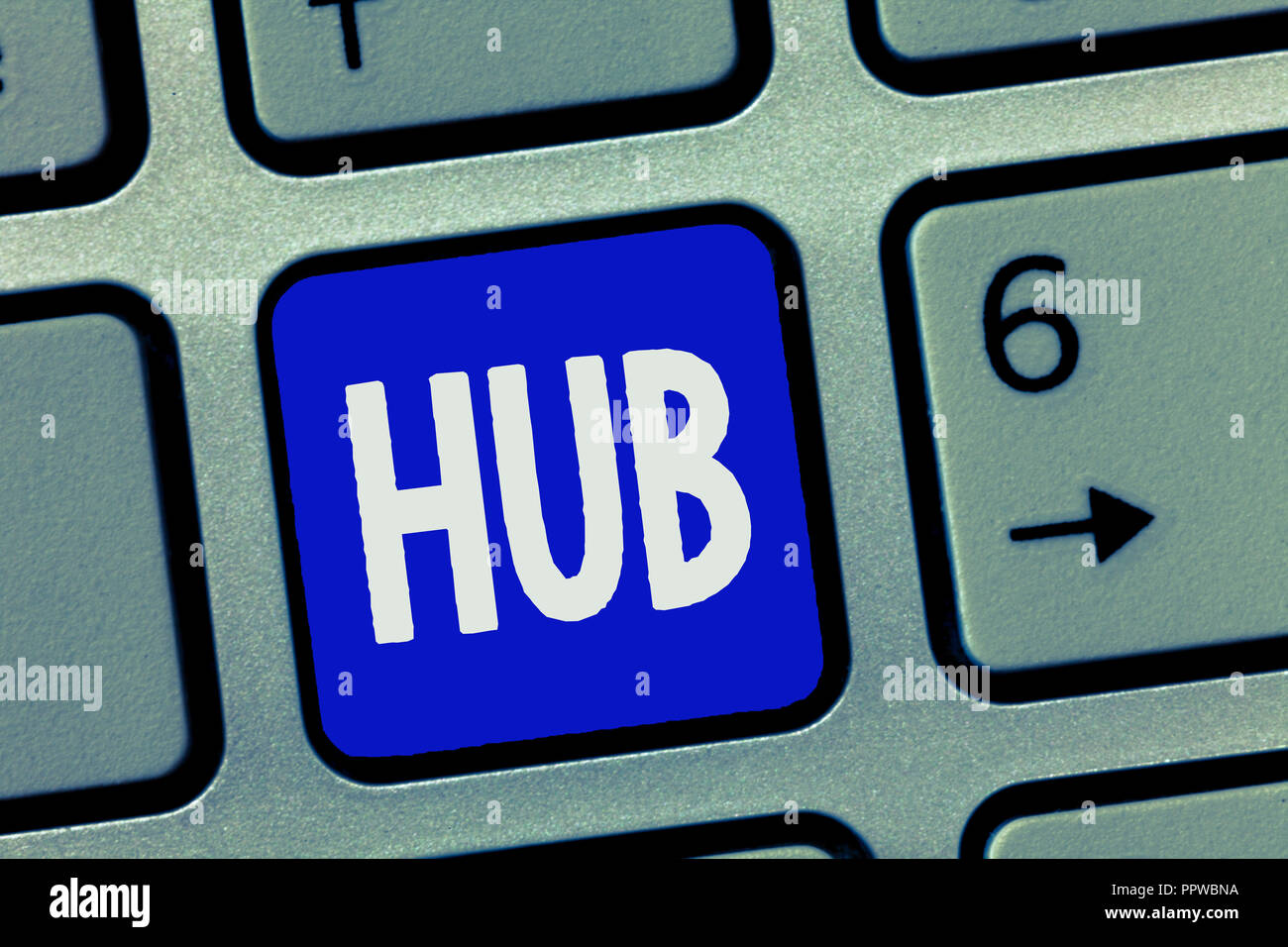 Text sign showing Hub. Conceptual photo The effective center of an ...