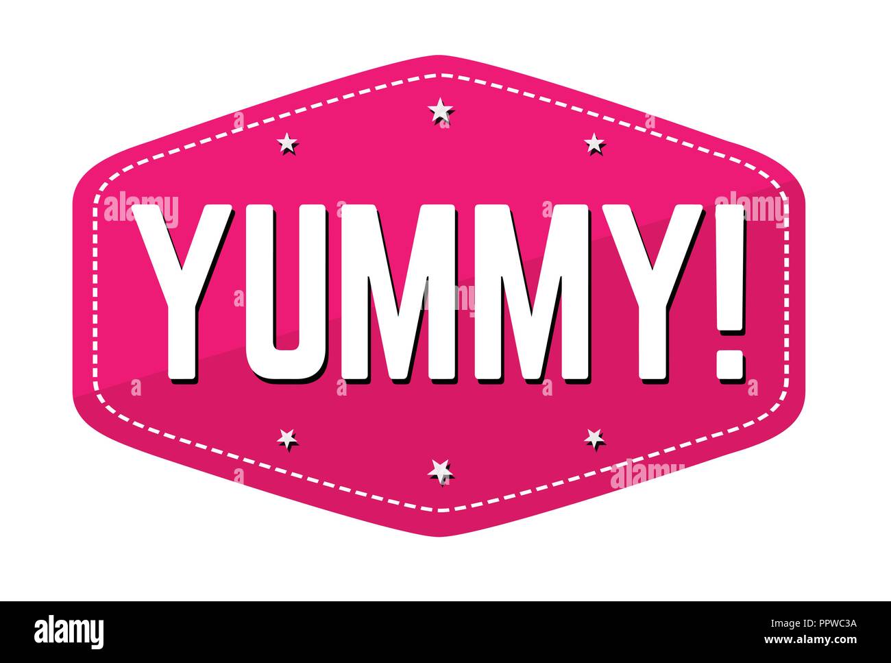 Yummy label or sticker on white background, vector illustration Stock ...