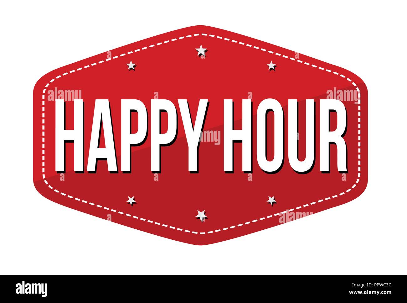 Happy hour label or sticker on white background, vector illustration ...
