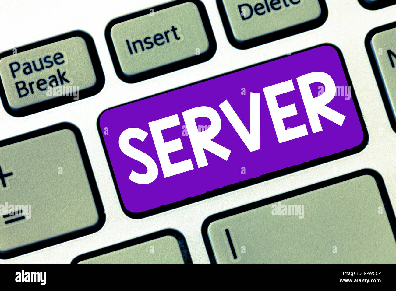 Text sign showing Server. Conceptual photo computer program which manages access centralized ...