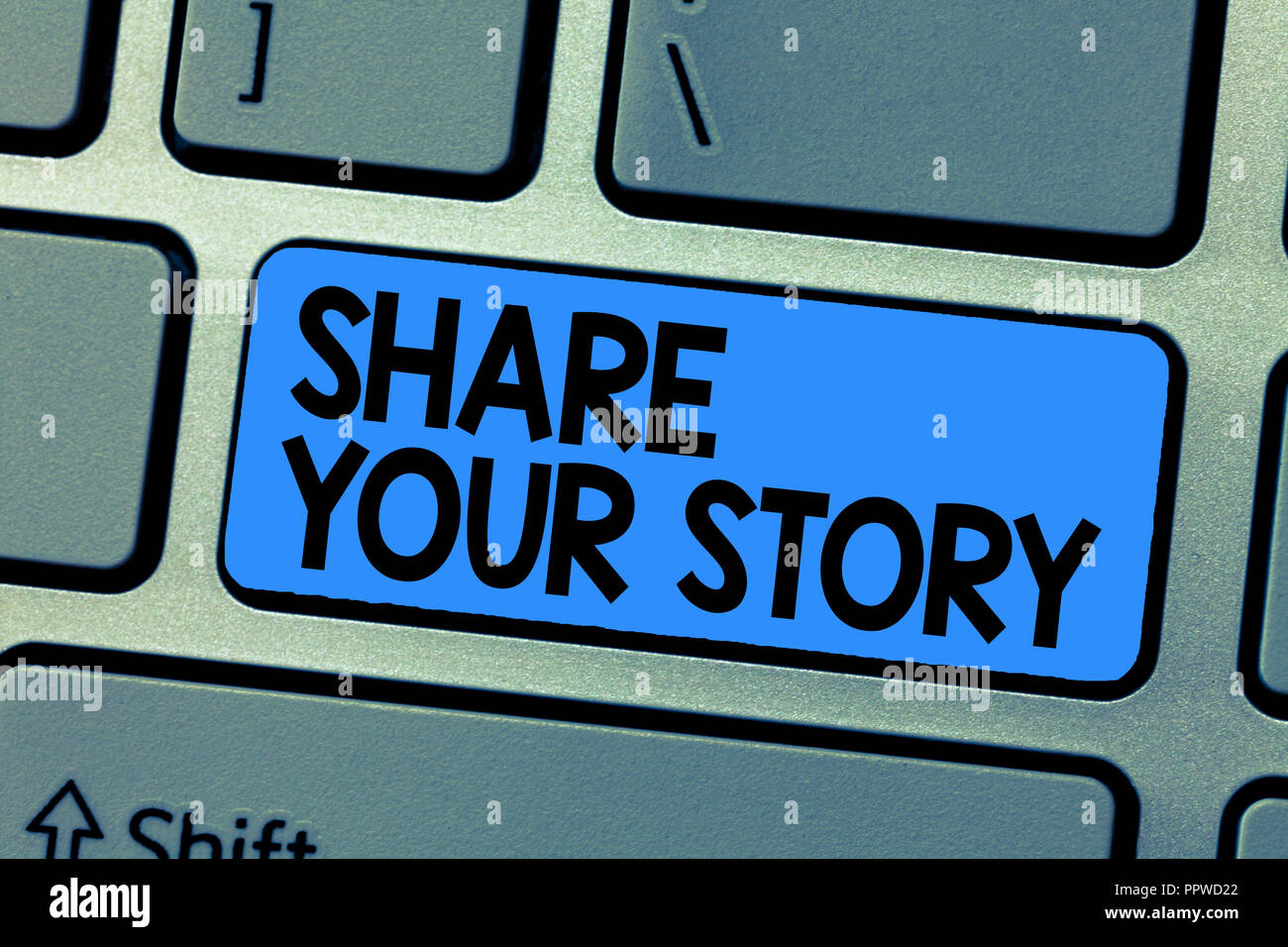 Text sign showing Share Your Story. Conceptual photo asking someone to ...