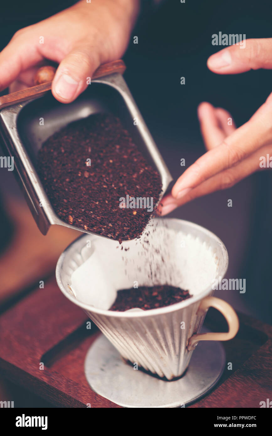 coffee dripping process, vintage filter image Stock Photo - Alamy