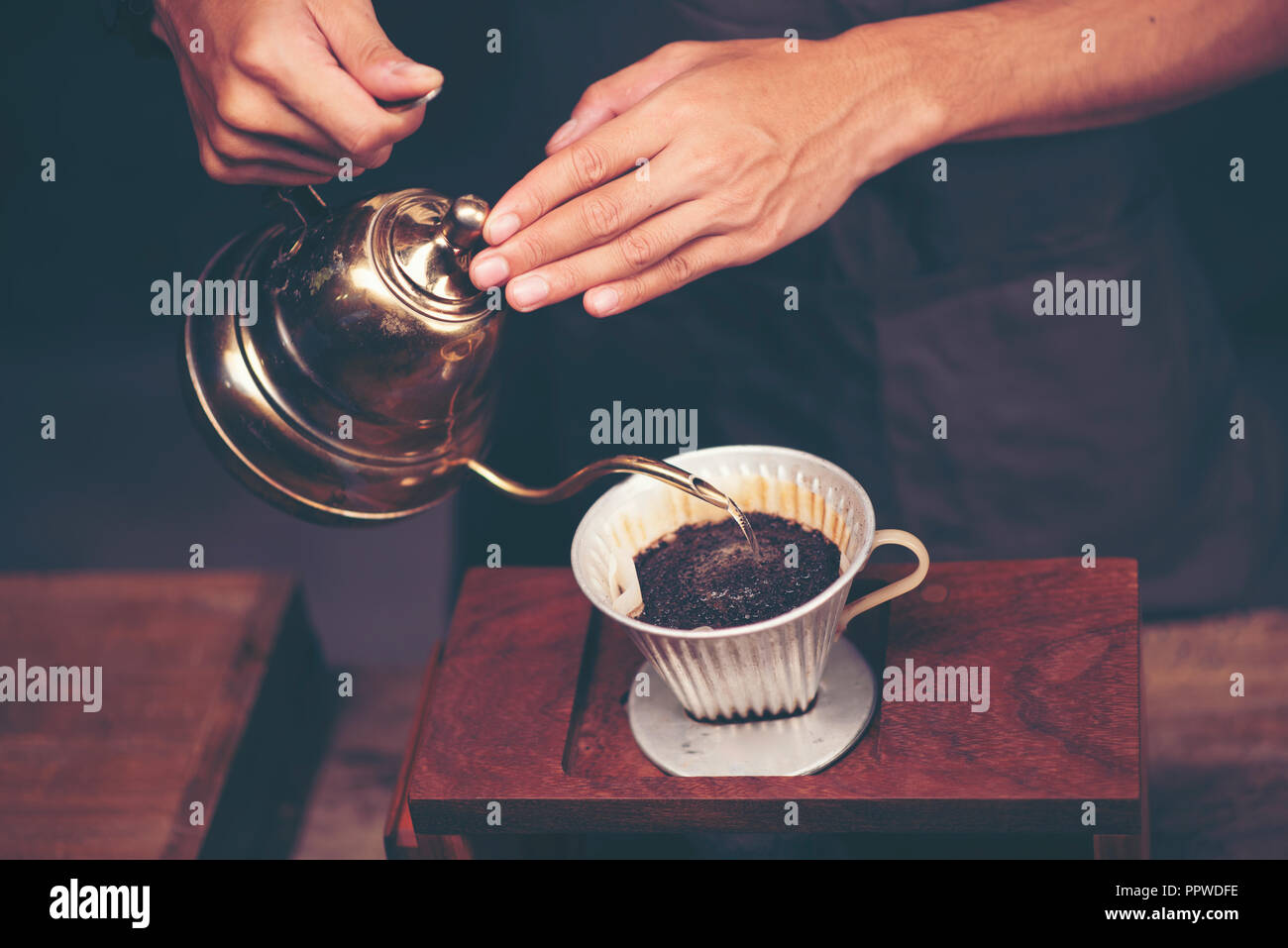 coffee dripping process, vintage filter image Stock Photo - Alamy
