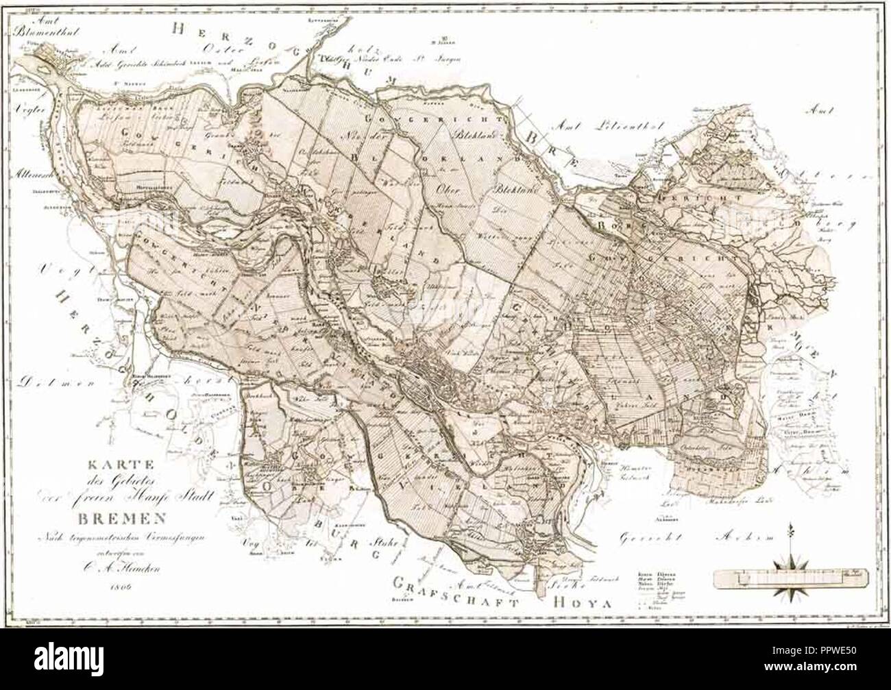 Bremen territory map 1806 Stock Photo - Alamy