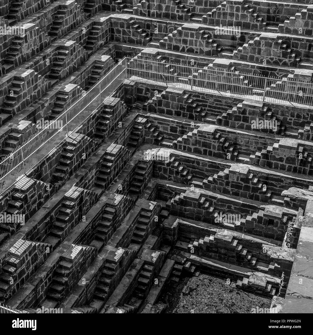Chand Baori in Black and White, deepest and largest stepwell in India ...