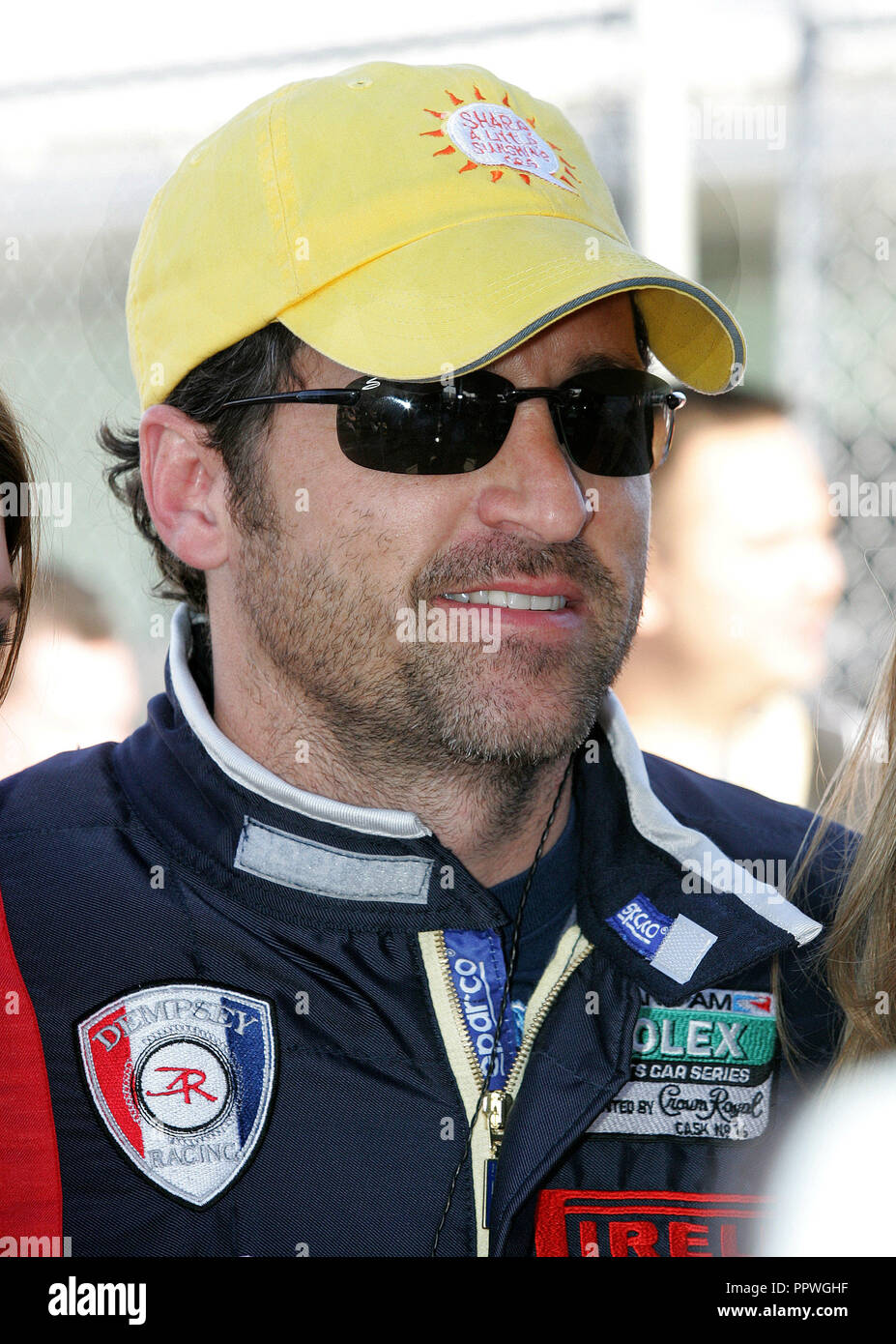 Patrick Dempsey waits in his pit box for the start of the Rolex Series ...