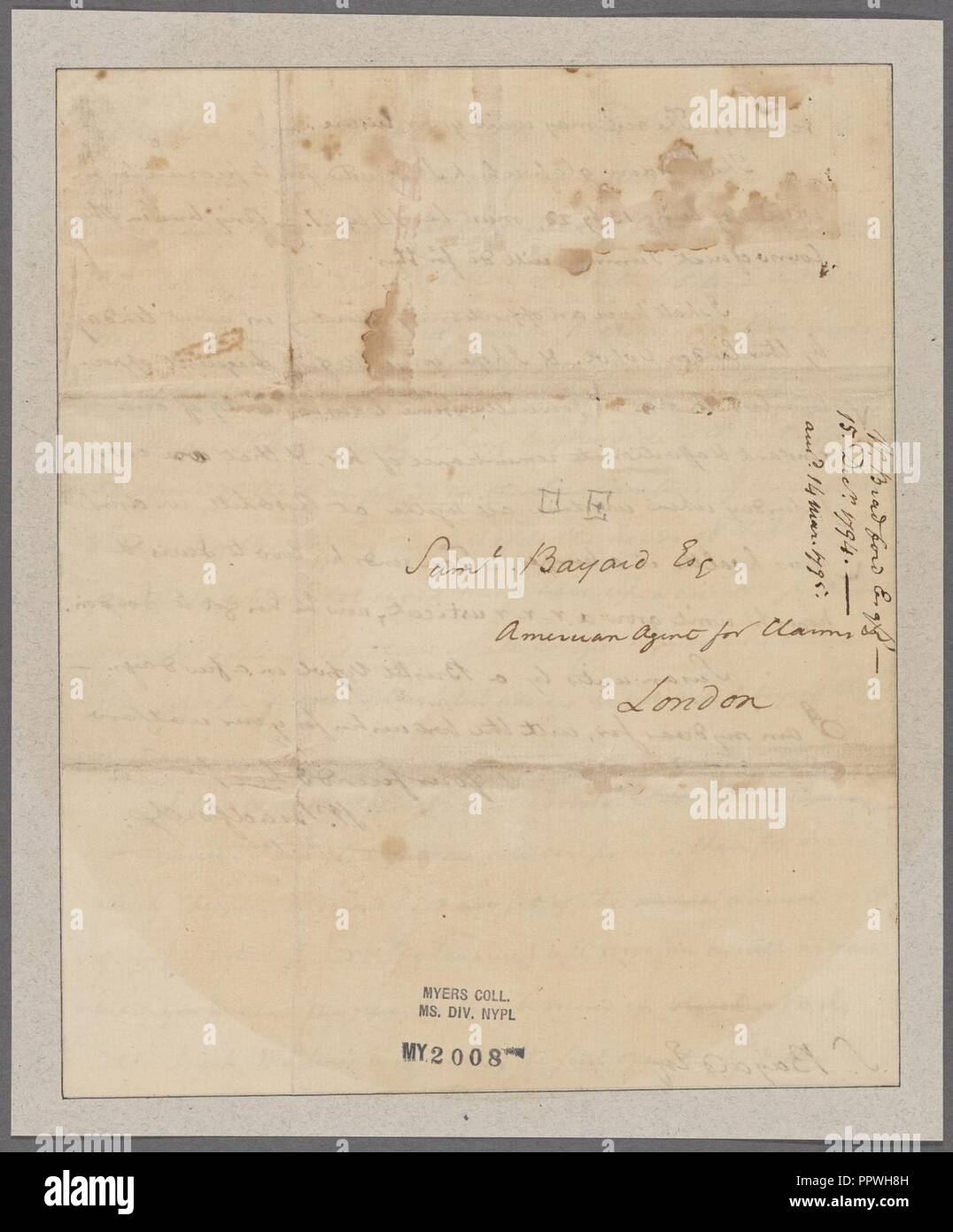 Bradford, William. Philadelphia. To Samuel Bayard Stock Photo - Alamy