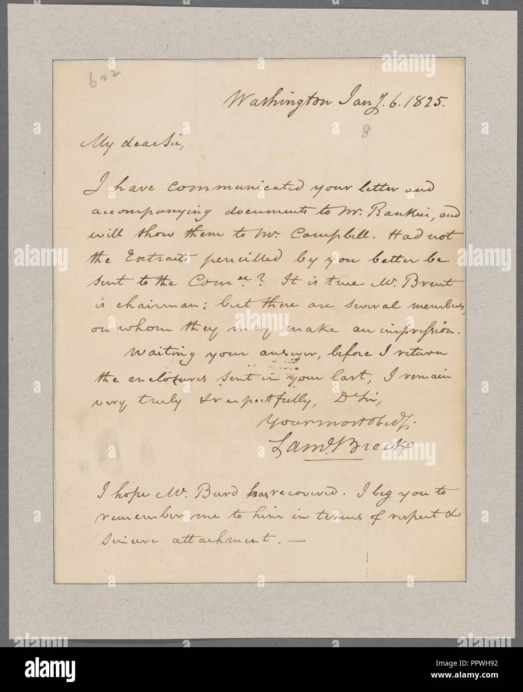 Breck, Samuel. Washington. To Daniel W. Cone Stock Photo - Alamy