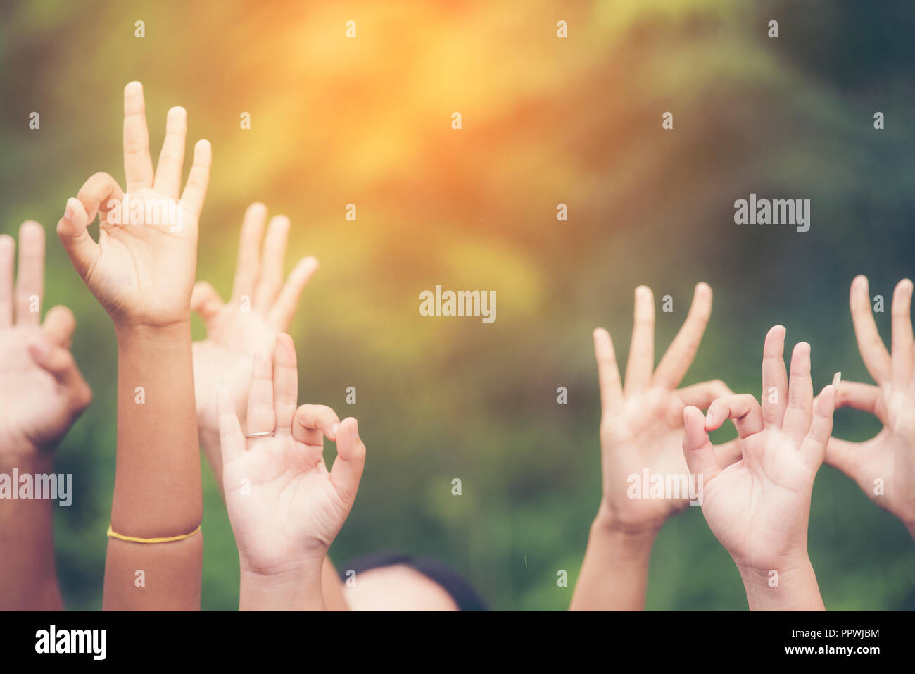many people hands, success business concept Stock Photo - Alamy